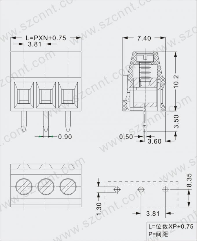 8A 160V 3.81mm Pitch M2 PCB Mount Screw Terminal Block