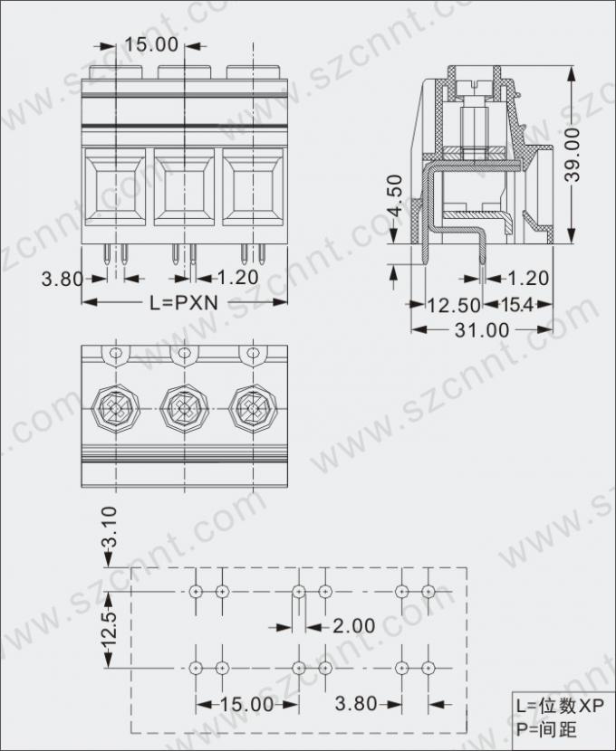 125A / 1000V PCB Screw Terminal Block